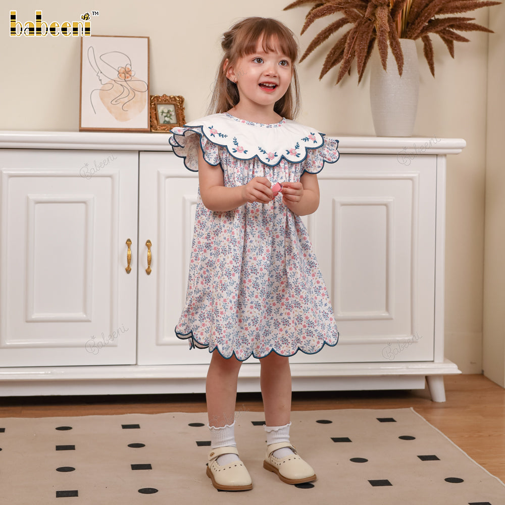 DR4404 – Girls’ Hand-Embroidered A-line Dress with Scallop Edges ...